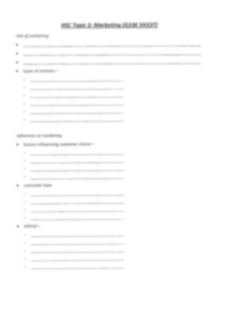 HSC Business Studies: Marketing – Study Sheet HSC Business Studies: Marketing – Study Sheet